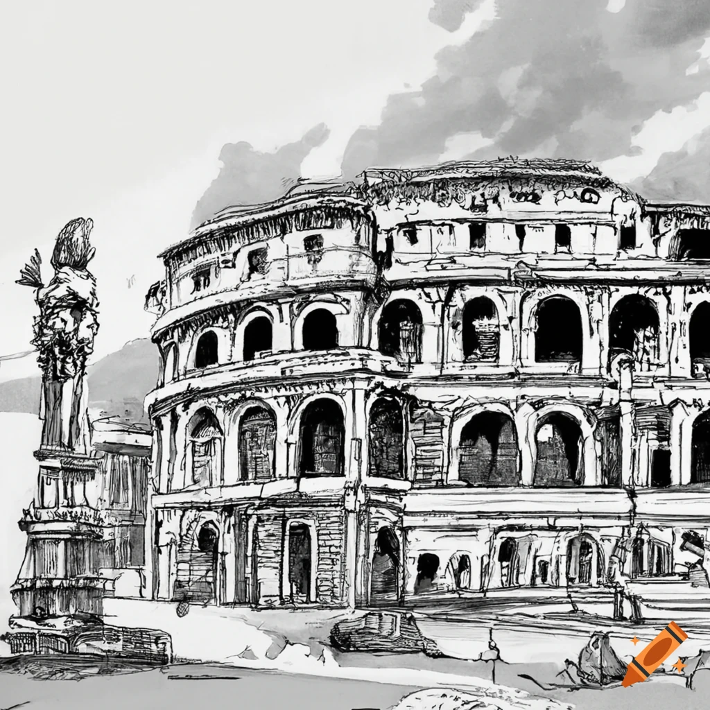 Pen drawing of a roman city on Craiyon