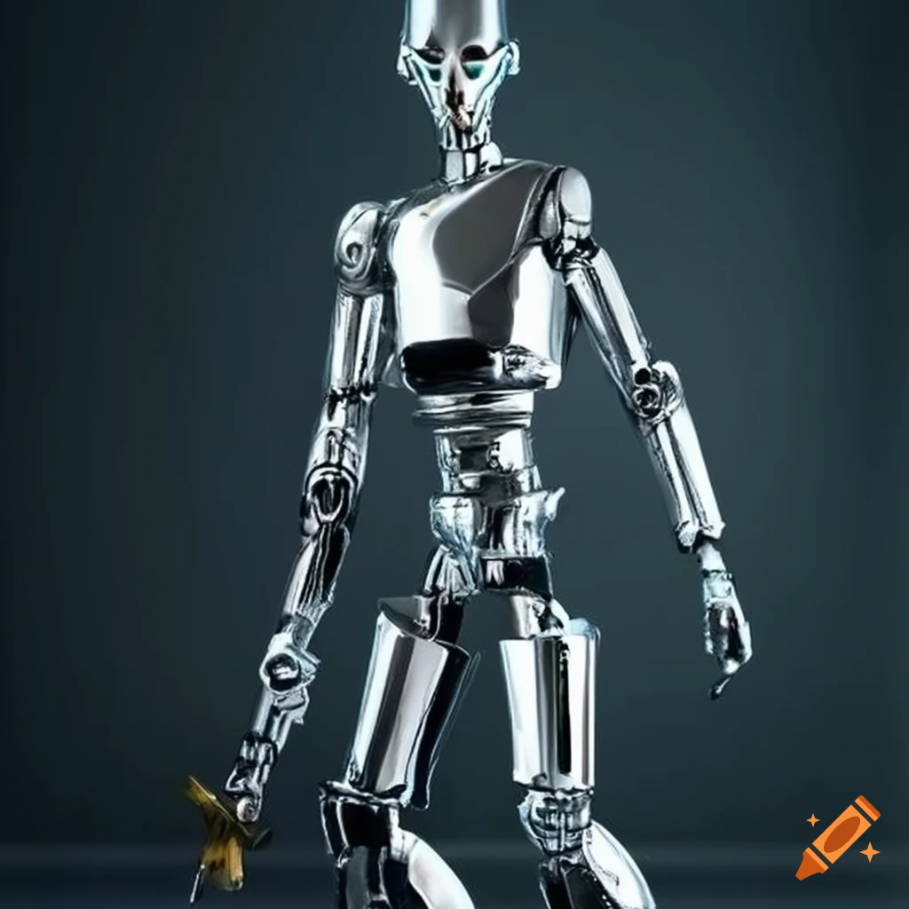 Chrome robot with metallic spear arm on Craiyon