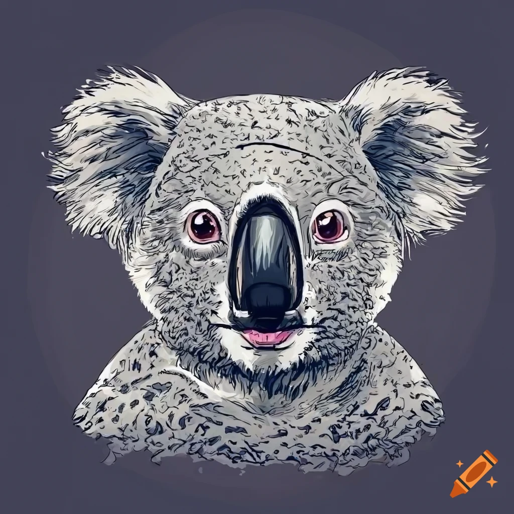 Monochromatic comic style koala portrait on Craiyon