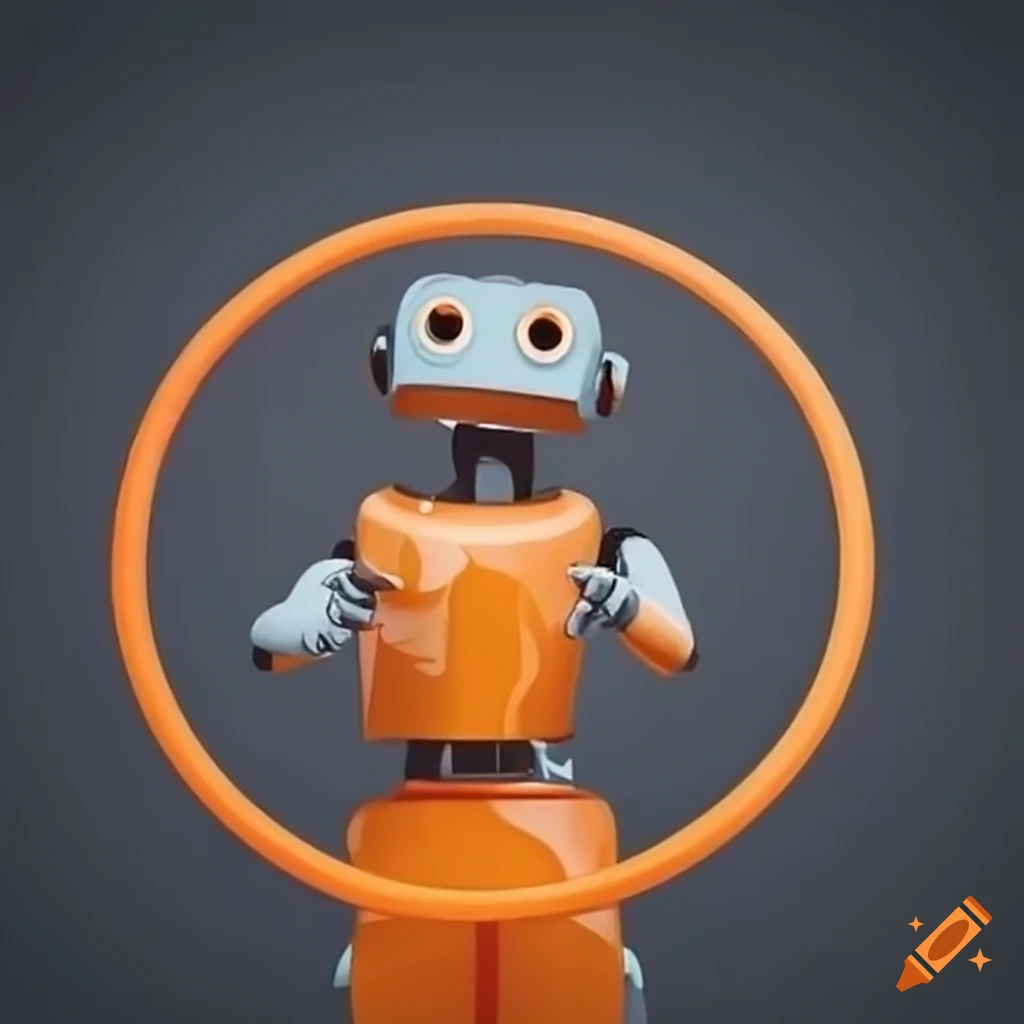 Happy robot playing with an orange hula hoop on Craiyon