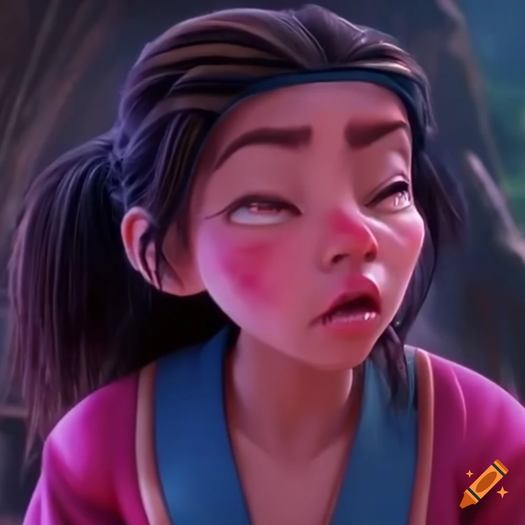 Disney martial fighter woman with closed eyes and dizzy expression on ...