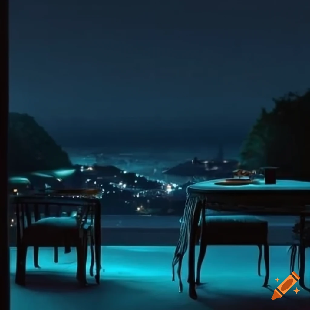 Stunning ambient night at the terrace on Craiyon