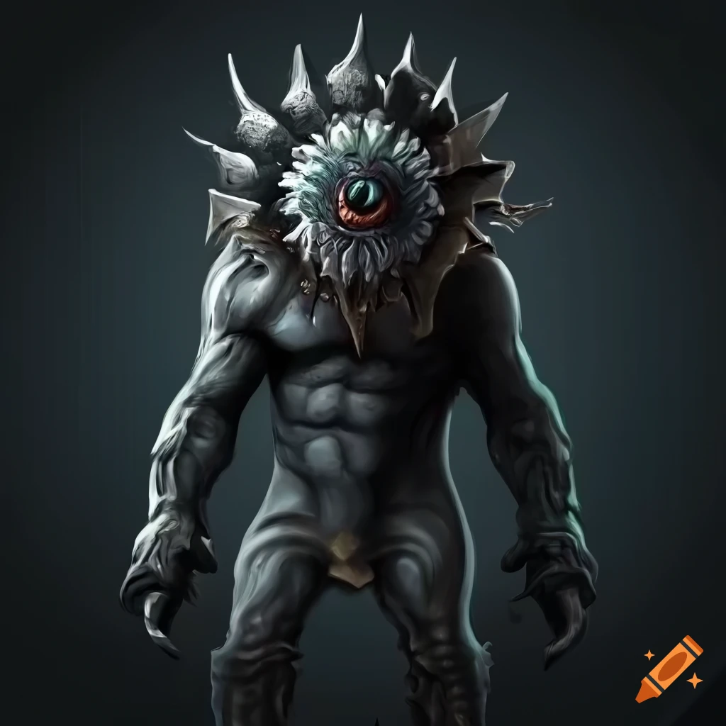 Black and purple monster holding a mace on white background on Craiyon