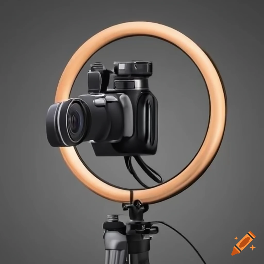 Ring light tripod with camera in the middle on Craiyon