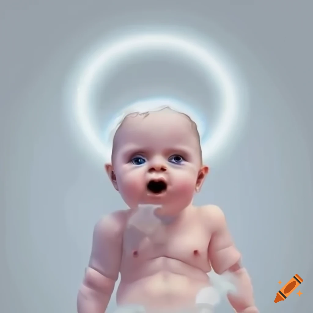 Pixelated white baby with a halo on white background on Craiyon