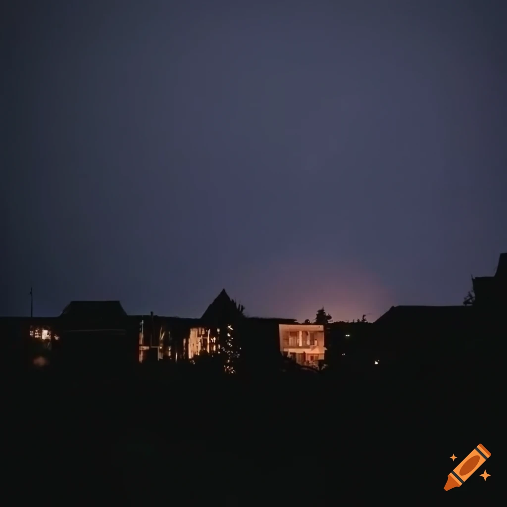 City street at night with dark sky on Craiyon