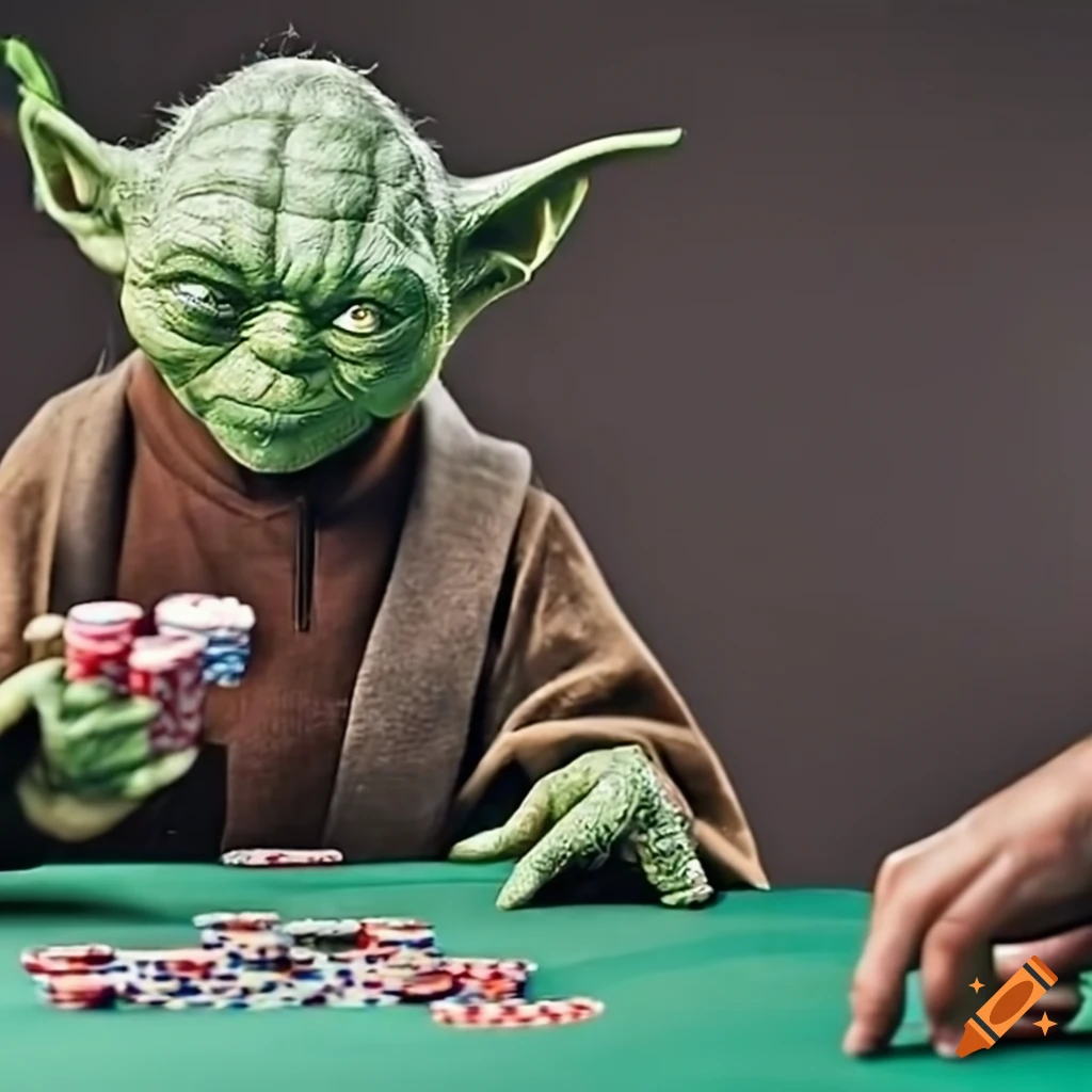 Yoda playing poker in a humorous illustration on Craiyon