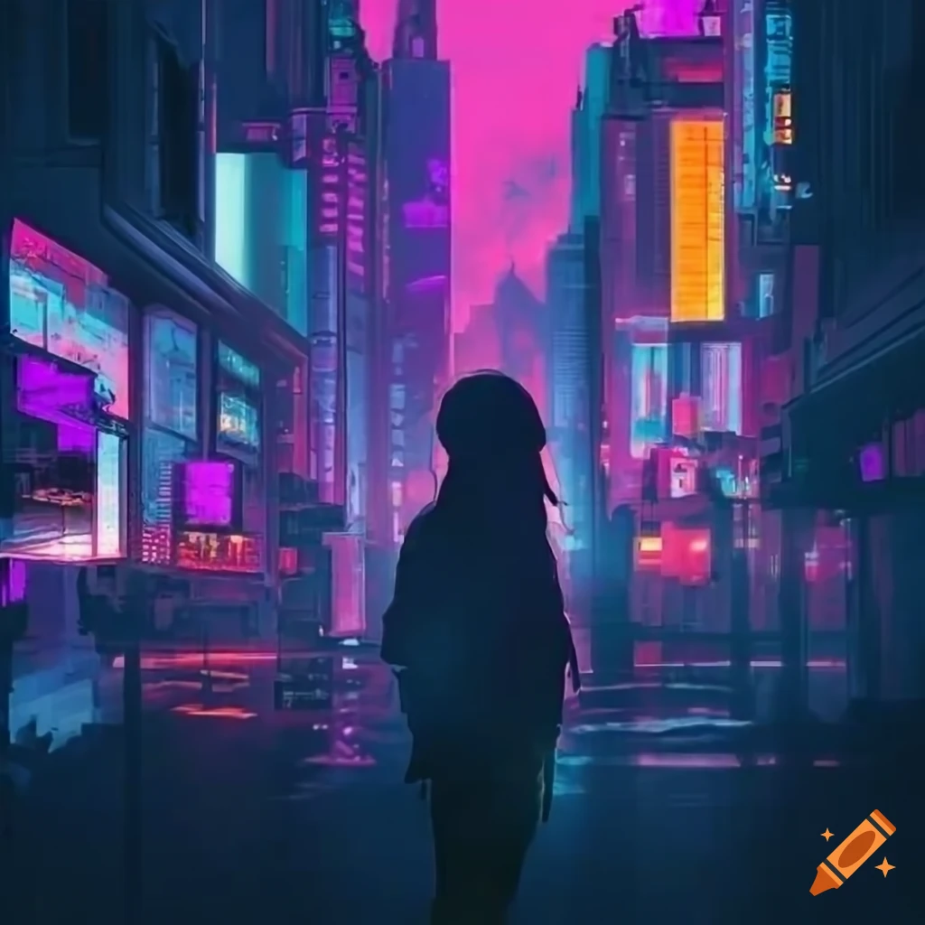 Cinematic cyberpunk view for a social media profile picture on Craiyon