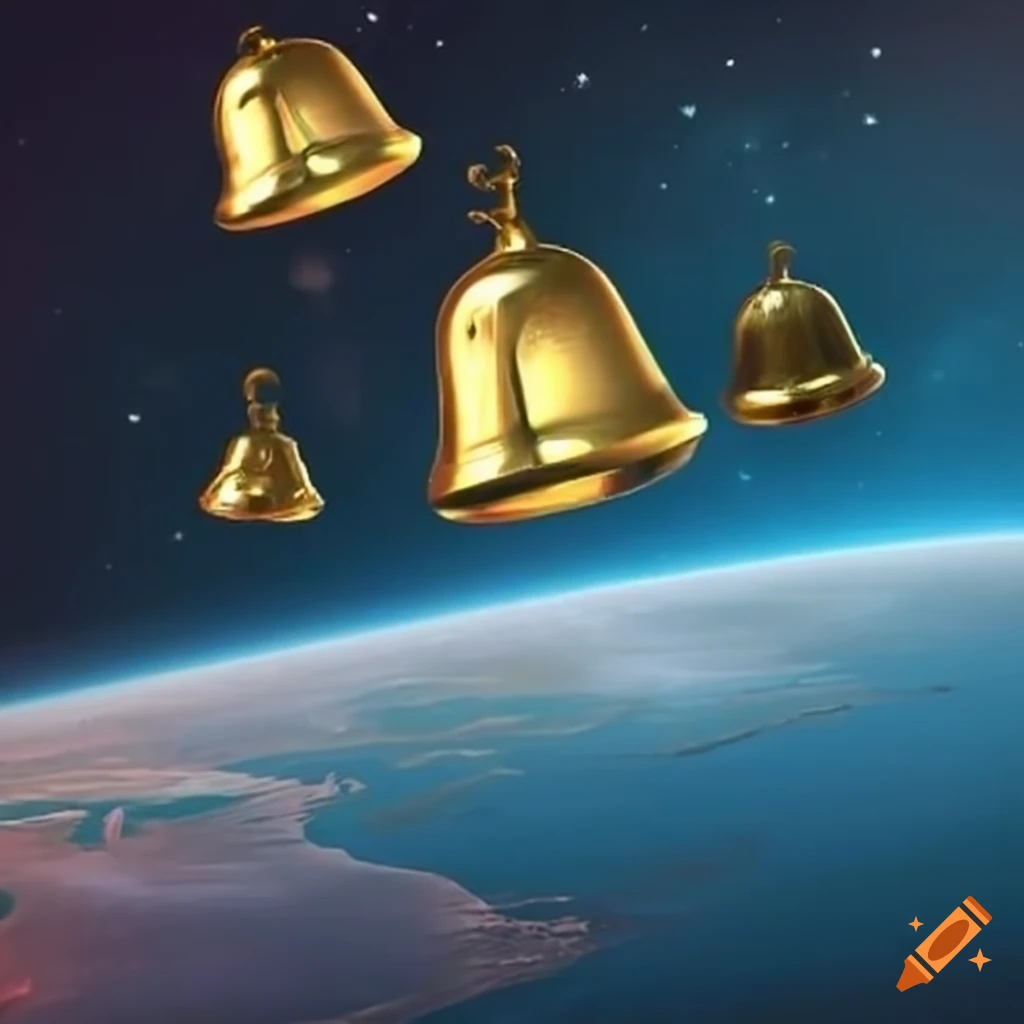 Big golden bells floating in space on Craiyon