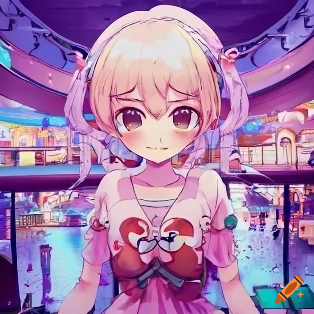 Kawaii manga character in an odaiba-inspired environment on Craiyon