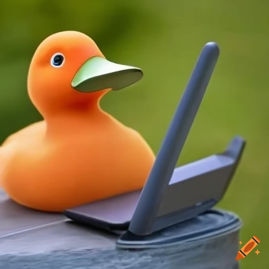 Orange duck giving a thumbs up next to a wifi router on Craiyon
