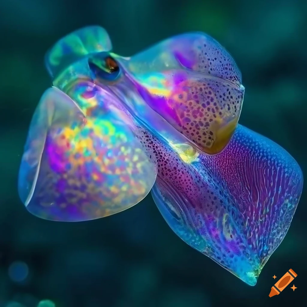 Translucent deep-sea creature with iridescent orchid shape in ...