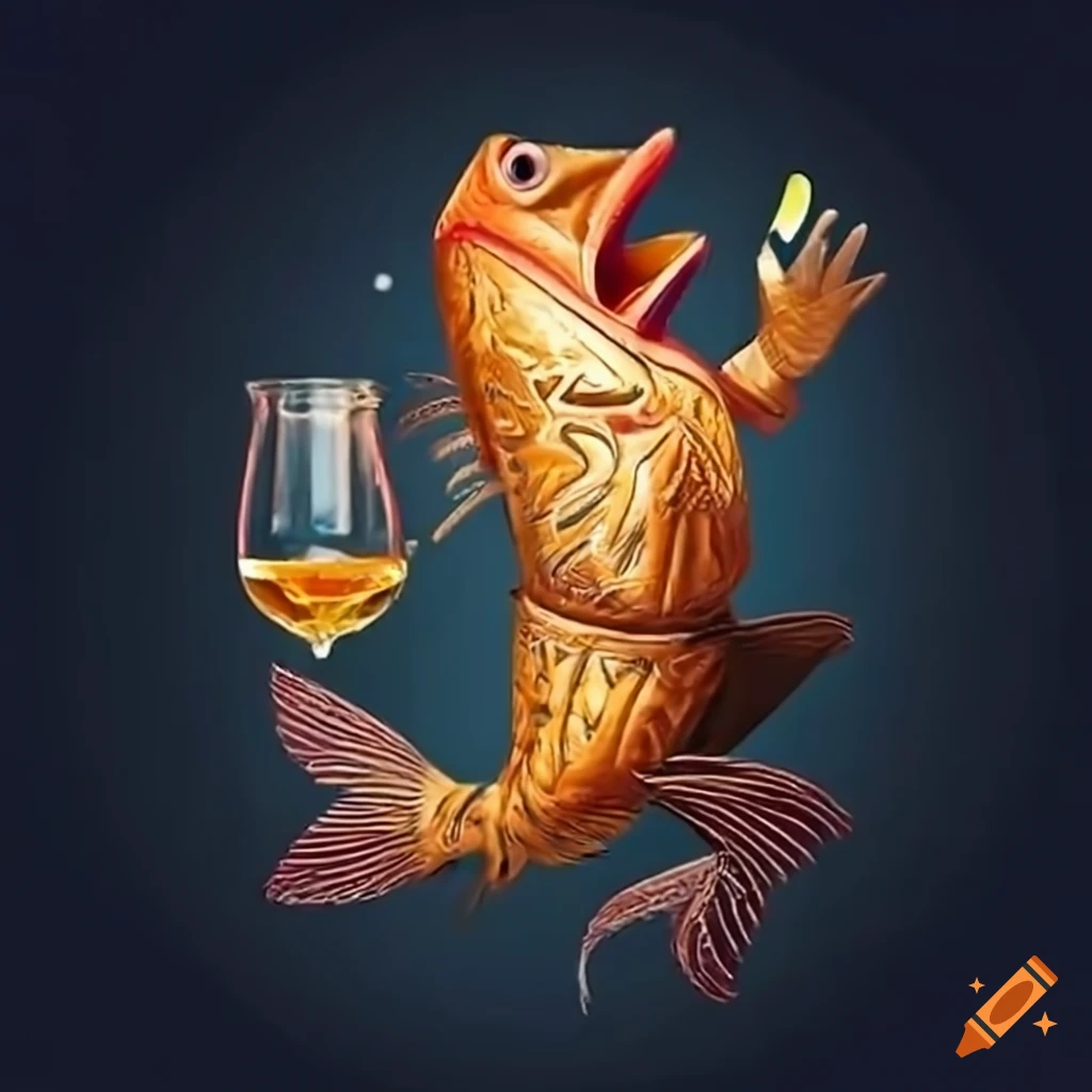 Fish in cowboy boots dancing with a glass of whisky on Craiyon