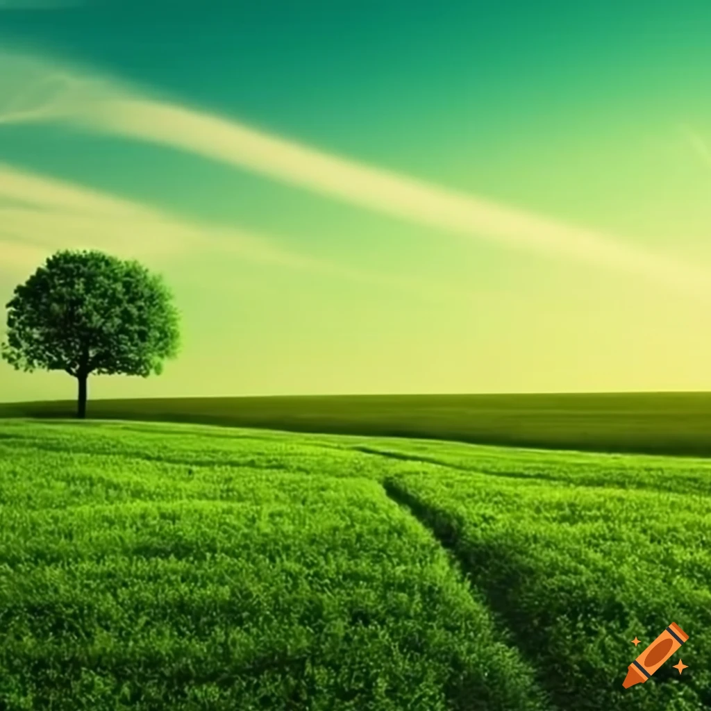 Optimism green field with trees in beautiful nature on Craiyon