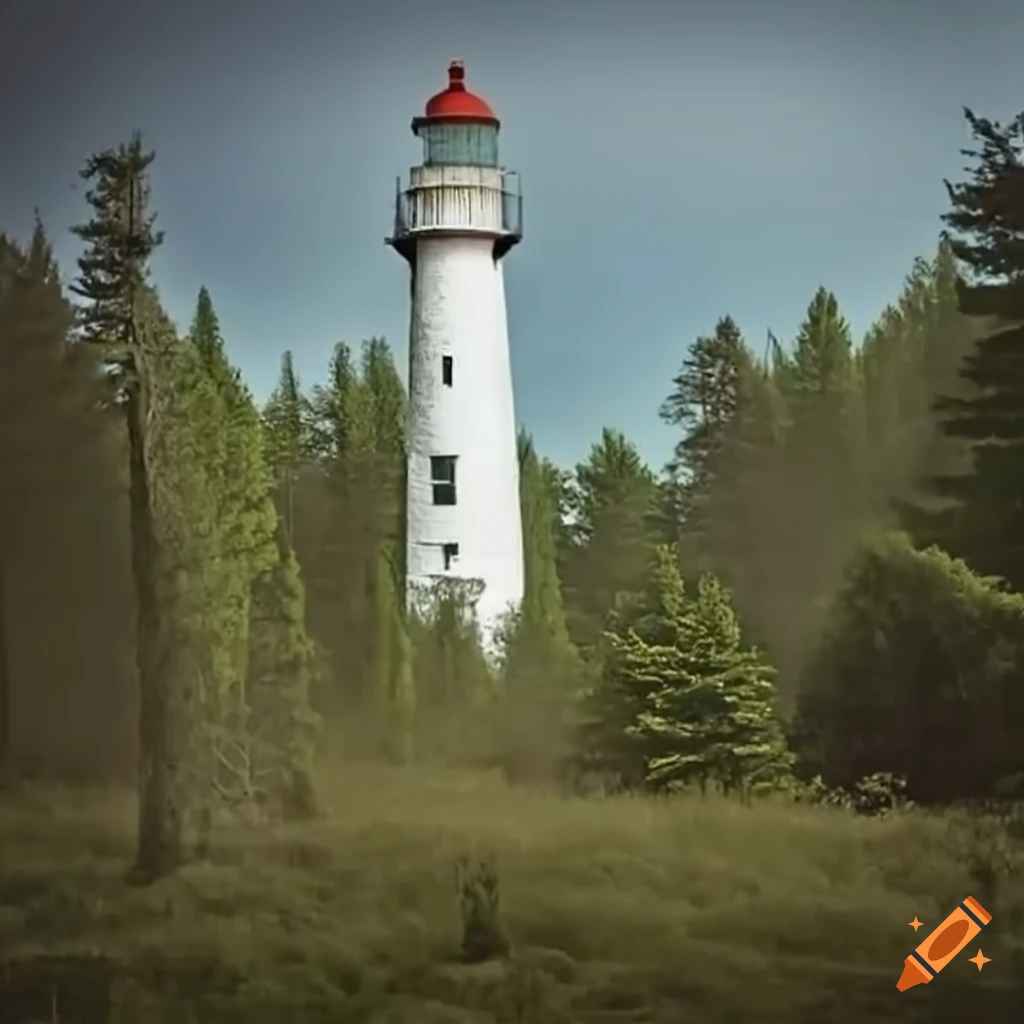 Lighthouse in the background with forest in the front on Craiyon