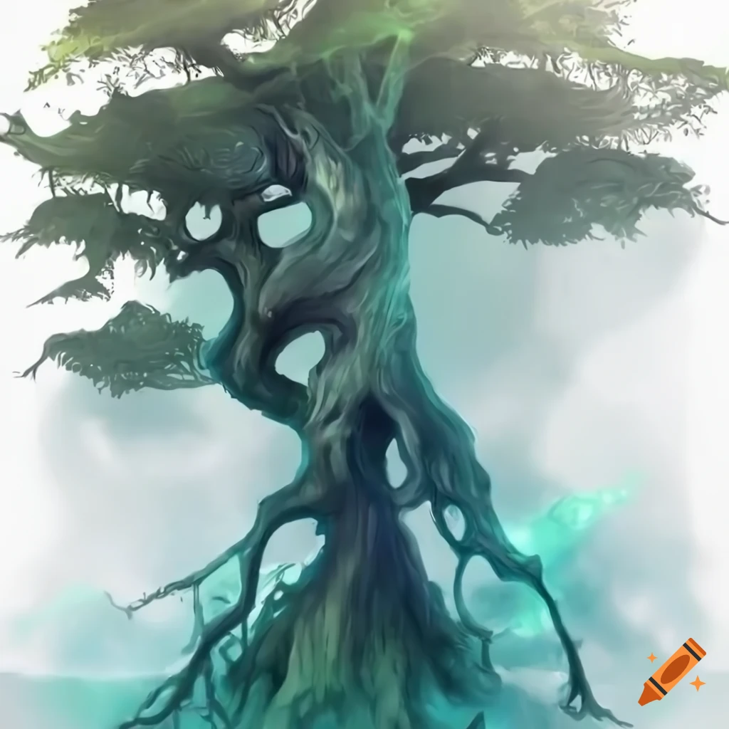 Tree spirit fantasy design on a white background on Craiyon