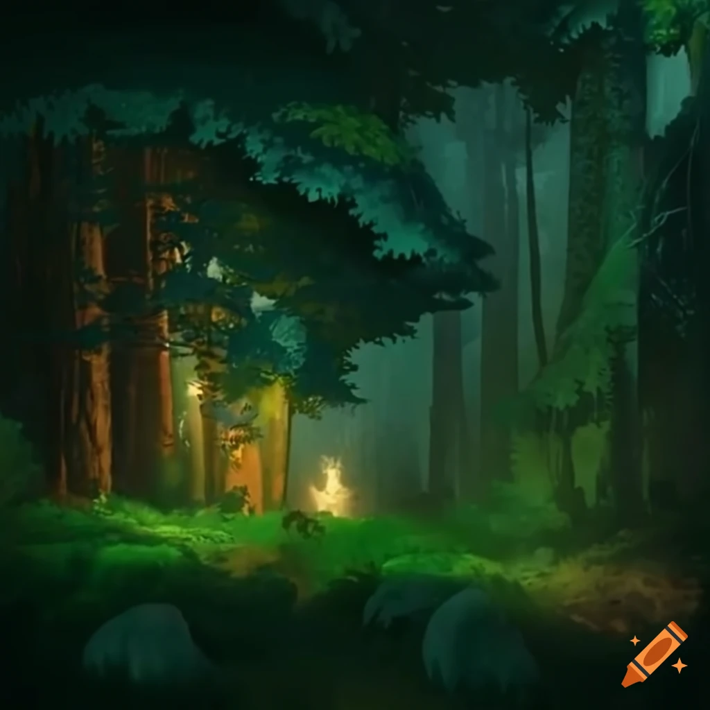 Nighttime forest ecosystem on Craiyon