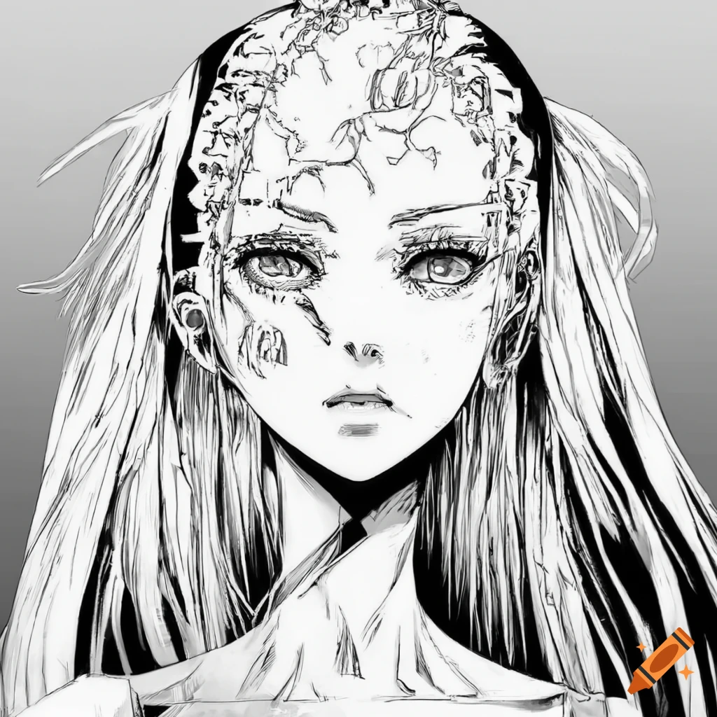 Black and white highly detailed manga panel with sharp outline on Craiyon