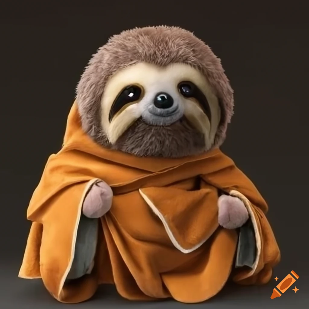 Plush sloth wearing monk's robes on Craiyon