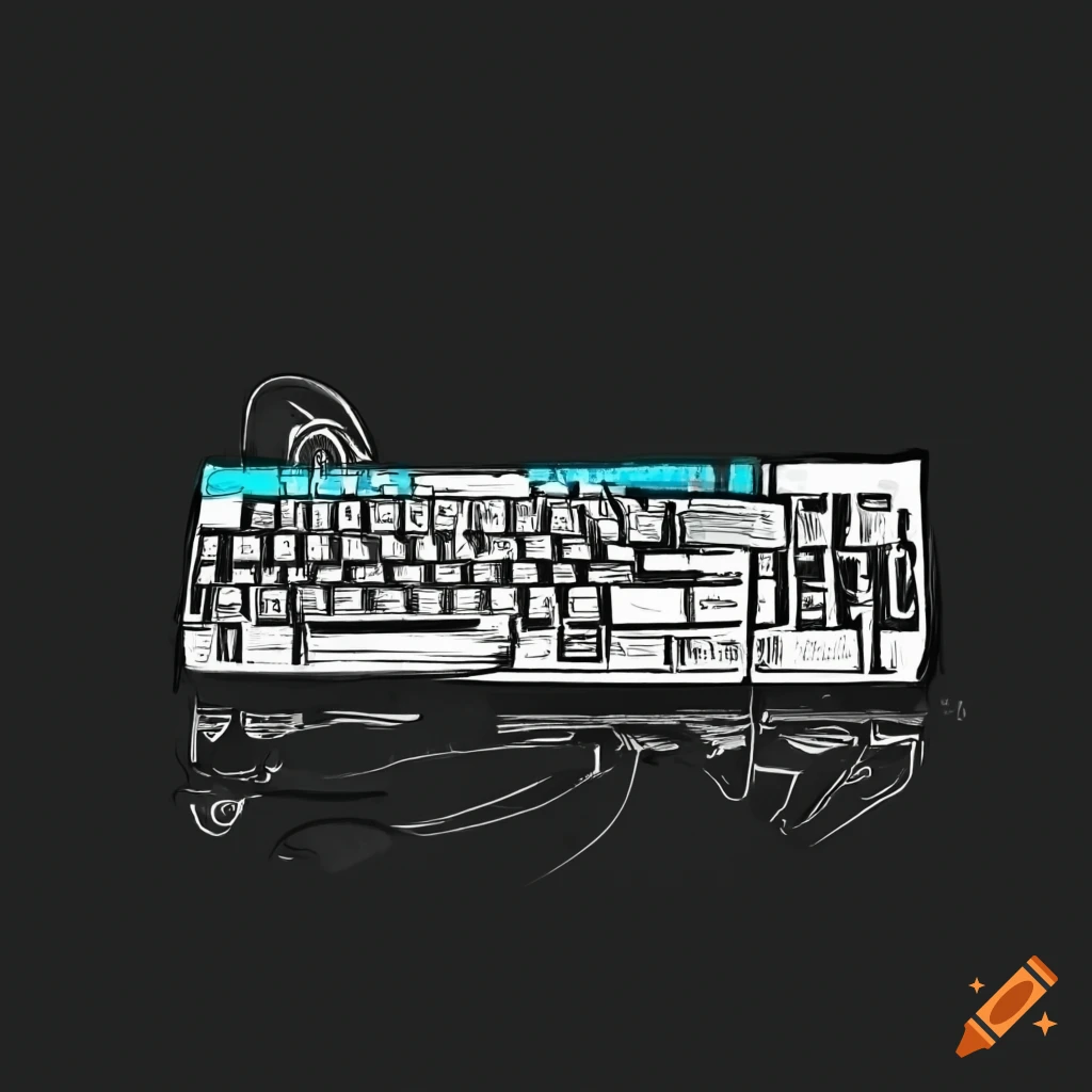 Minimalistic doodle drawing of gaming mouse, keyboard, and chair on Craiyon