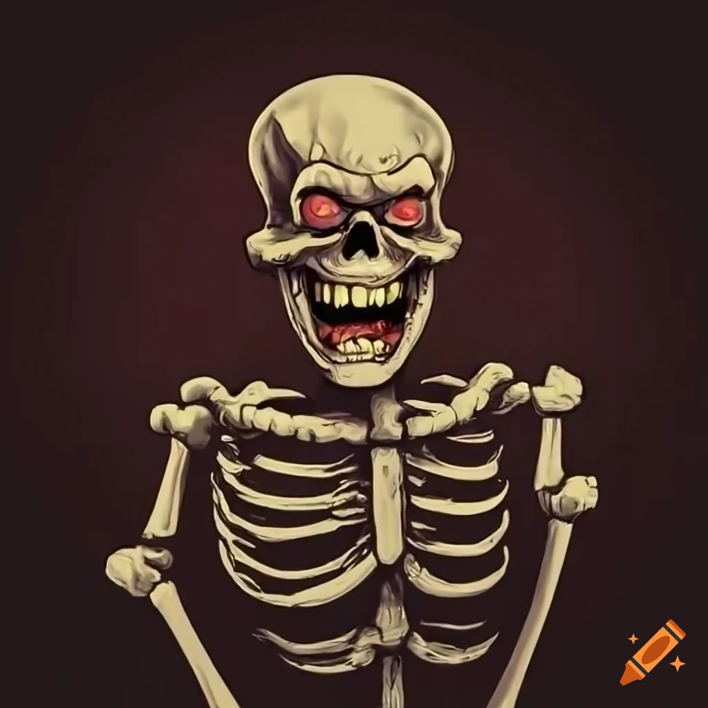 Retro evil skeleton laughing and screaming on Craiyon