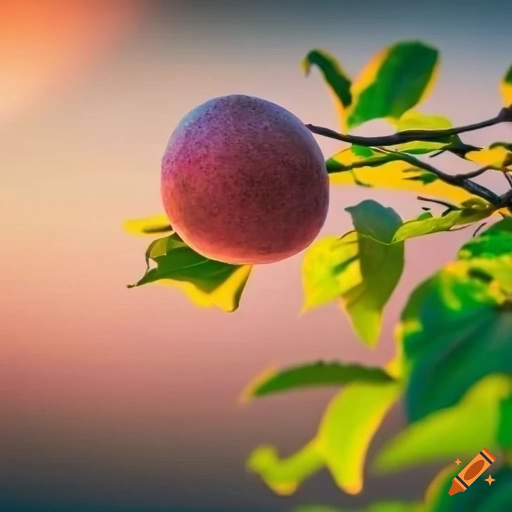 Passion fruit tree under a sunset sky with a light breeze on Craiyon
