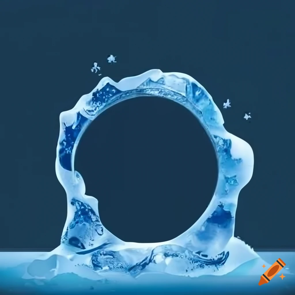 Rounded frozen ice frame on transparent background with ice slide on ...