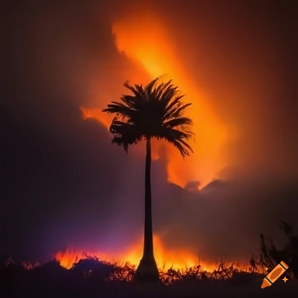 High definition photo of a flaming palm tree on Craiyon