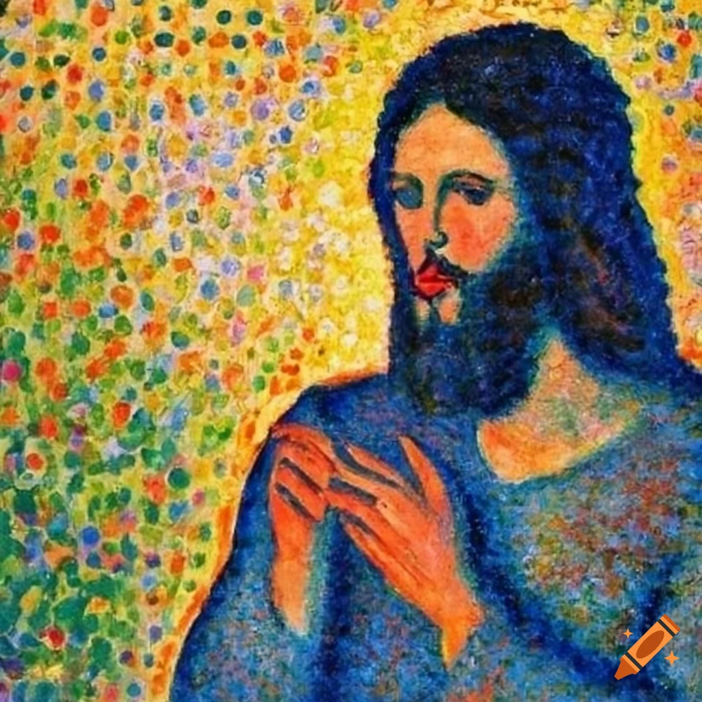 Georges seurat's painting of jesus in pointillism style from the 19th ...