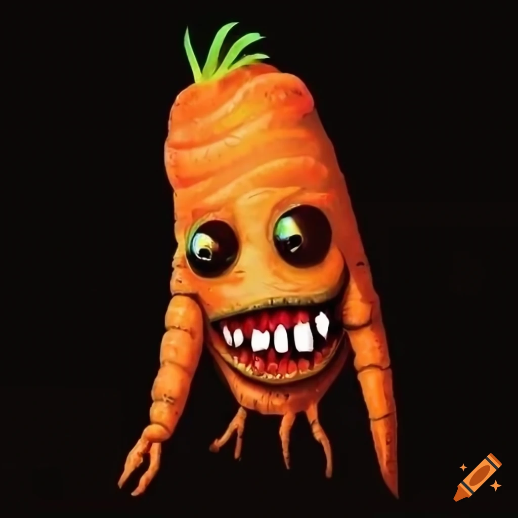 Monster carrot with sharp teeth on a bloody background on Craiyon