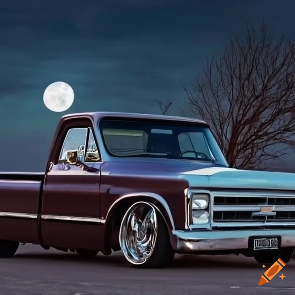 Classic c10 chevy truck under a gothic, moonlit sky on Craiyon