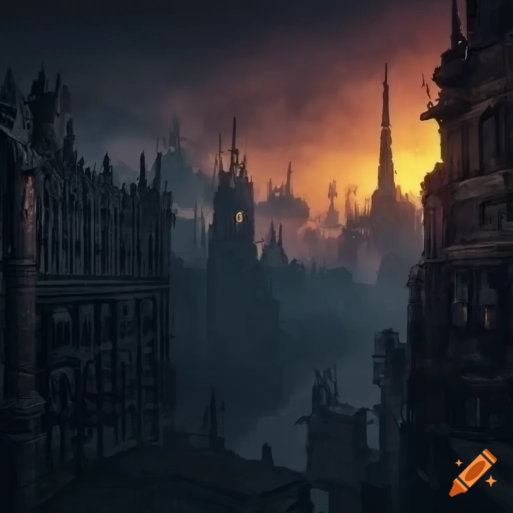 Detailed steampunk underground city with clear skies in bloodborne ...