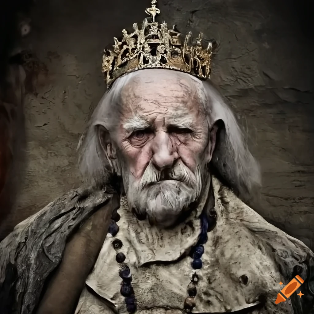 Realistic old king with a tarnished appearance on Craiyon
