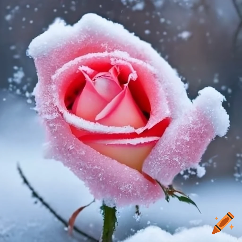 Rose covered in snow on Craiyon