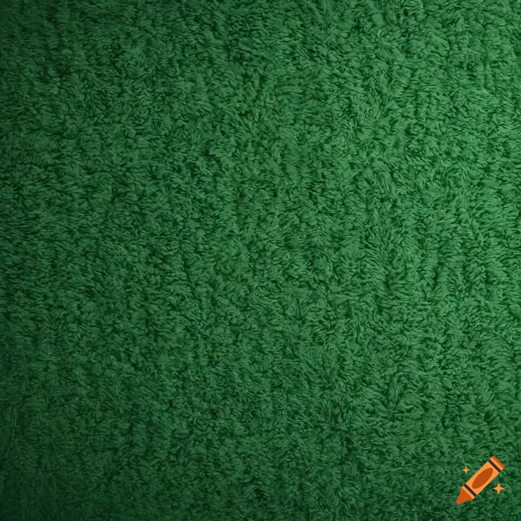 Fluffy green carpet in front of a photo wall on Craiyon