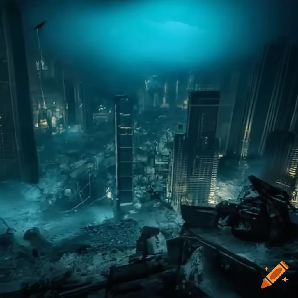 Robots discovering a wreck among buried skyscrapers in a post ...