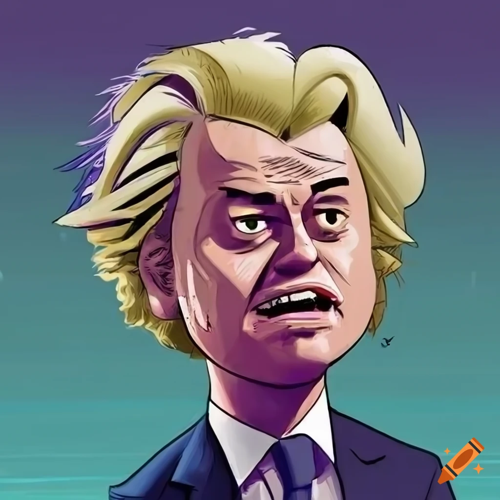 Cartoon illustration of Dutch politician Geert Wilders in a mean ...