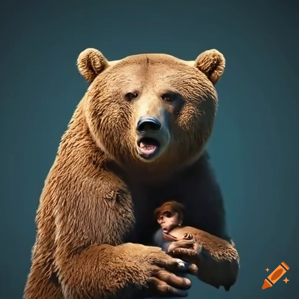 Bear running with a child on Craiyon