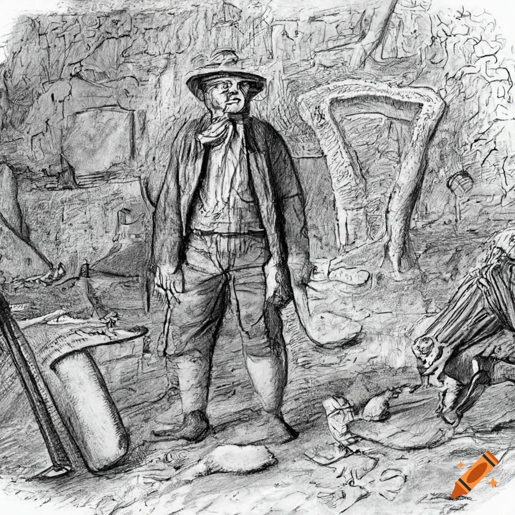 Pencil drawing of puzzled archaeologist and geologist on Craiyon