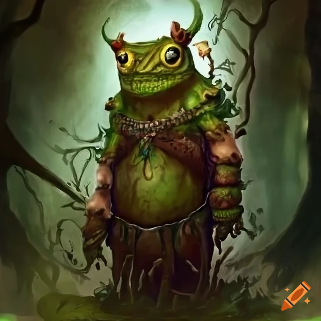 Old, wise humanoid toad with a slightly evil demeanor on Craiyon