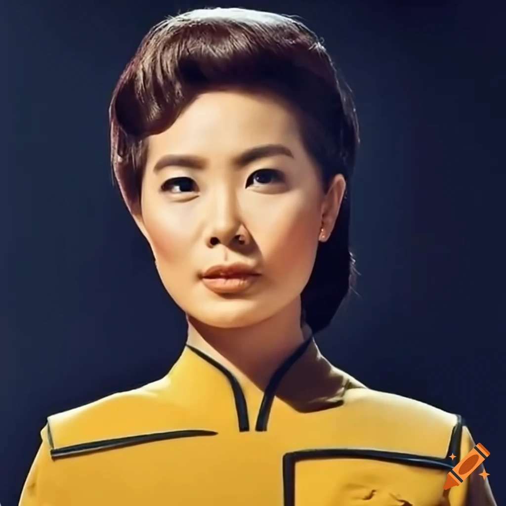 Young female george takei dressed as female sulu in mustard yellow ...