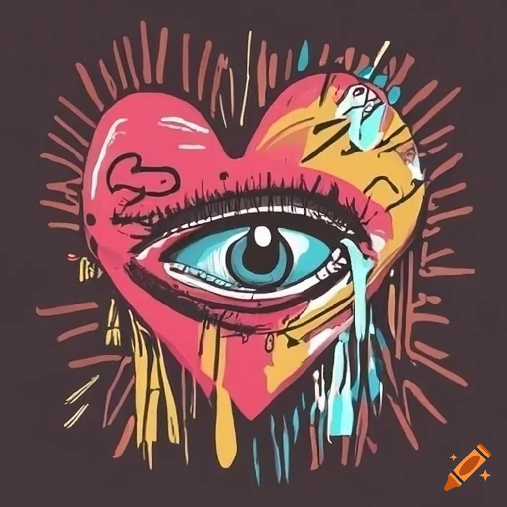 Heart with a crying eye in Basquiat style on Craiyon