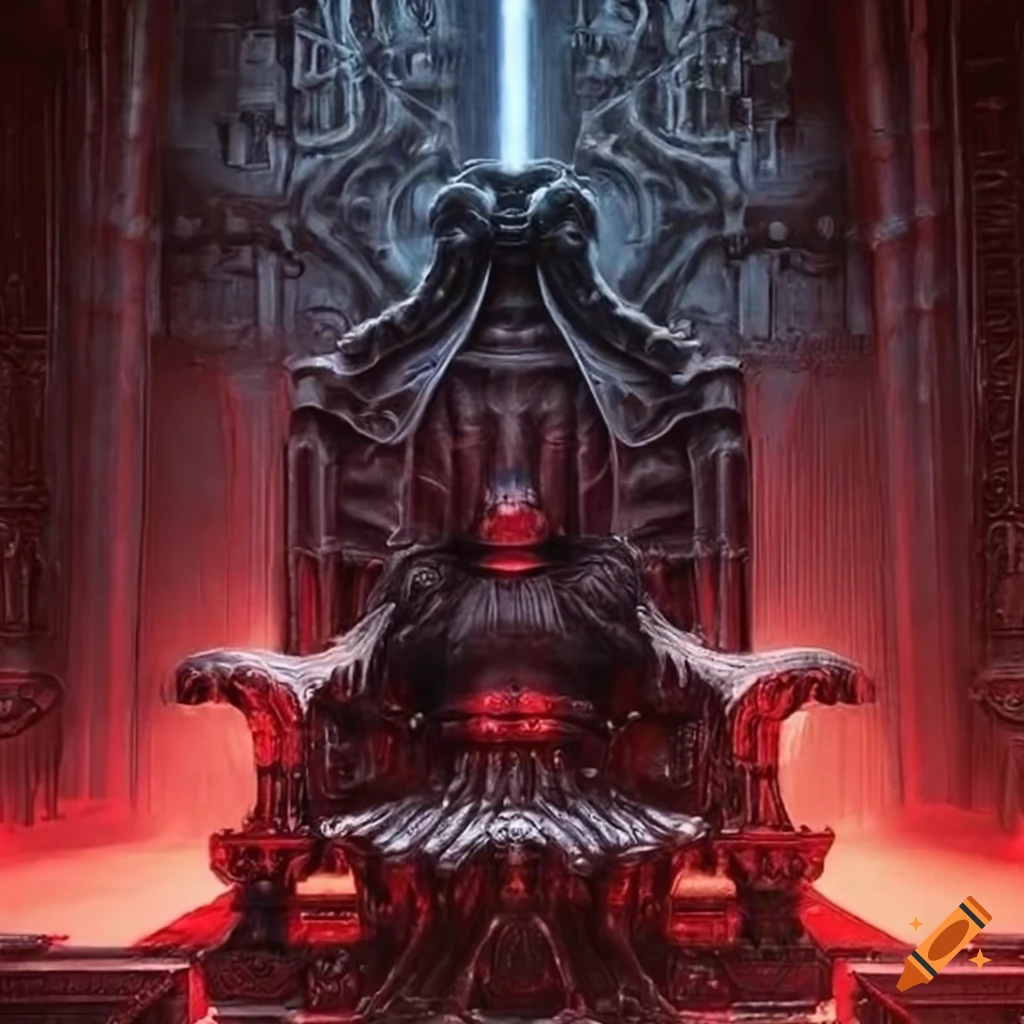 Dark and red glowing sith meditation chamber with a central throne on ...