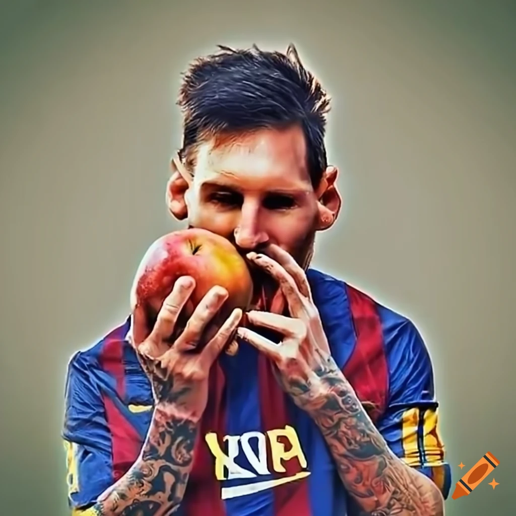 Lionel messi enjoying apples on Craiyon