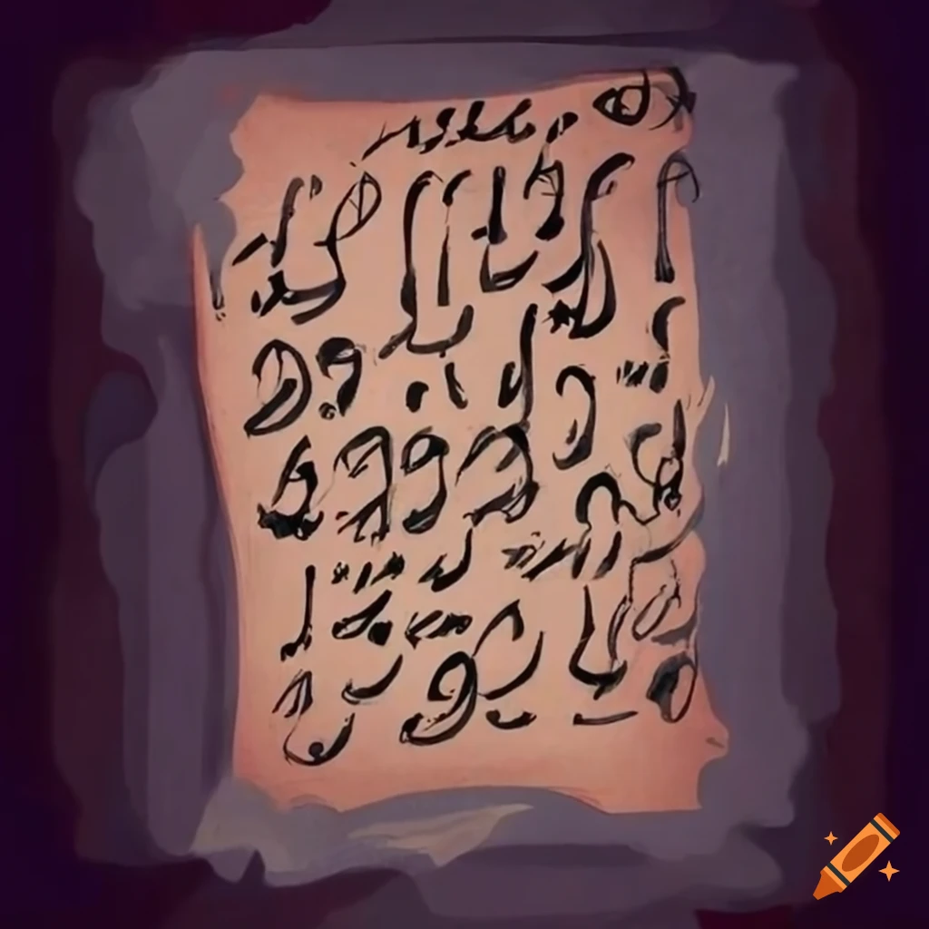 Ancient script on old paper in a cartoonish style on Craiyon