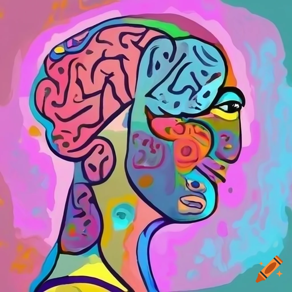 Abstract brain painting in picasso style with pastel colors and ...