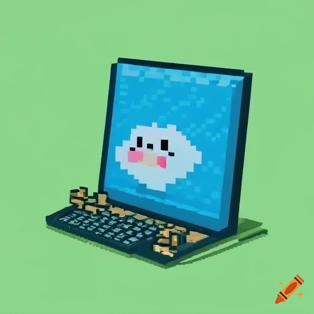 Pixelated girl hugging a cute computer in a pastel-colored setting on ...