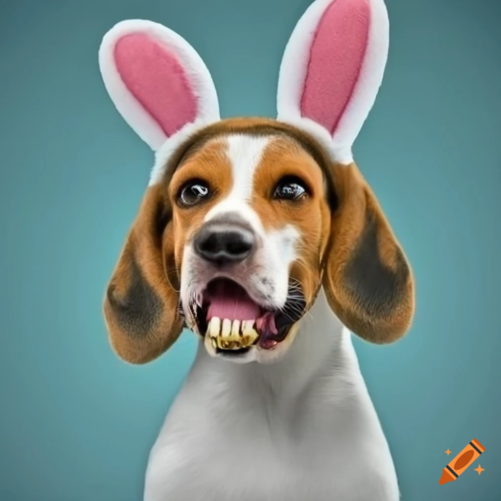 Beagle with rabbit ears and buck teeth on Craiyon