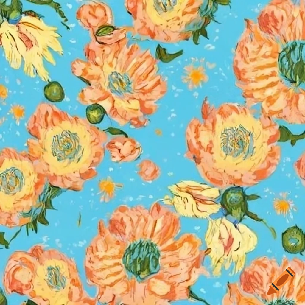 Repeating pattern of van gogh style flower bunches on Craiyon