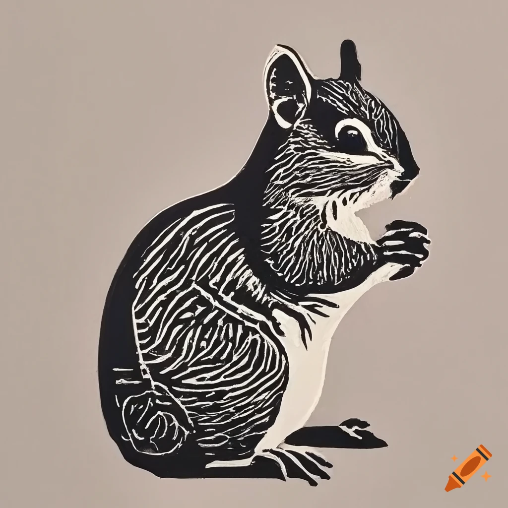 Squirrel depicted in linocut style on Craiyon